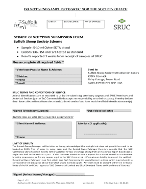 Fillable Online SCRAPIE GENOTYPING SUBMISSION FORM Suffolk Sheep ...