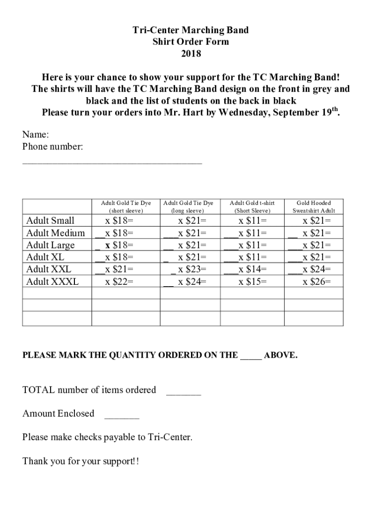 Fillable Online TC Marching band order form Fax Email Print - pdfFiller