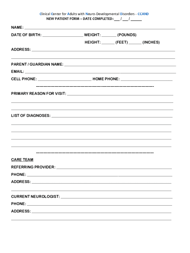 Fillable Online Clinical Center for Adults with Neuro-Developmental ... Fax Email Print - pdfFiller