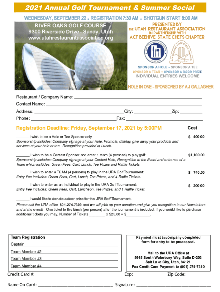 Fillable Online 2019* URA Golf Tournament Entry Form Fax Email Print ...