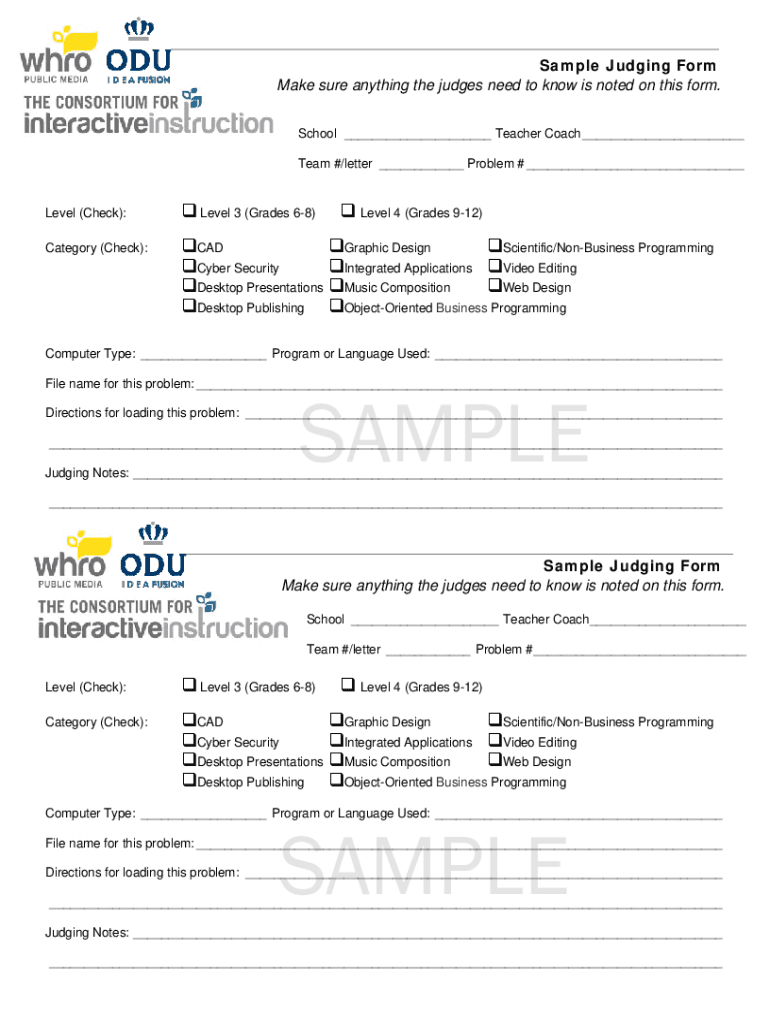 Fillable Online education whro Sample Judging Form 6-12 '17.doc Fax ...