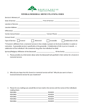 Fillable Online Funeral Planning Checklist and Form Fax Email Print ...