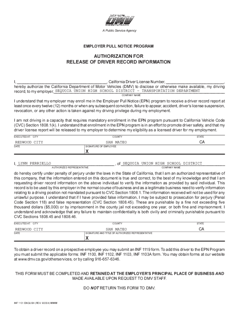 Fillable Online A Public Service Agency EMPLOYER PULL NOTICE PROGRAM ...