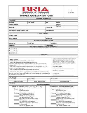 Fillable Online BROKER ACCREDITATION FORM - bria.com.ph Fax Email Print - pdfFiller