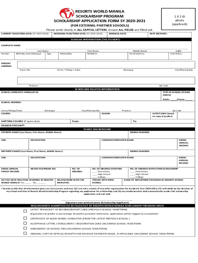Fillable Online college cksc edu RESORTS WORLD MANILA SCHOLARSHIP ...