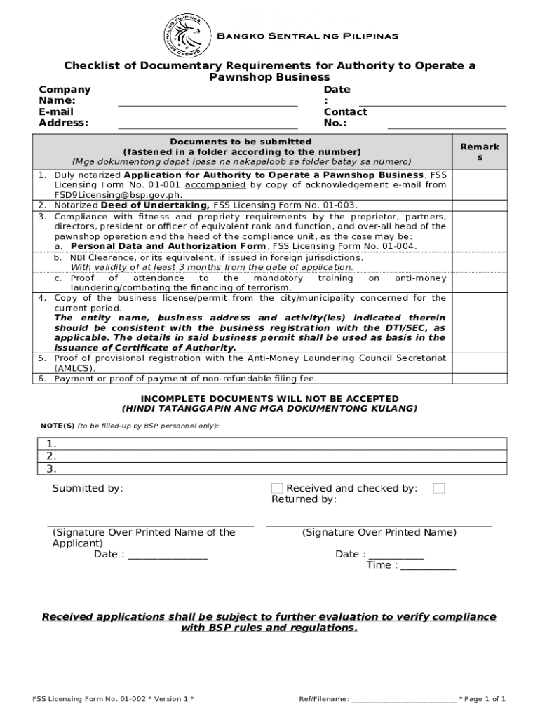 Duly Notarized Application For Authority To Operate A Pawnshop Business