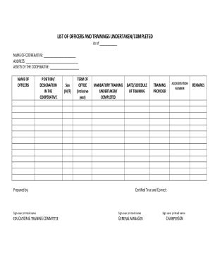 Fillable Online cda gov REPORT ON THE LIST OF OFFICER AND TRAINING ...
