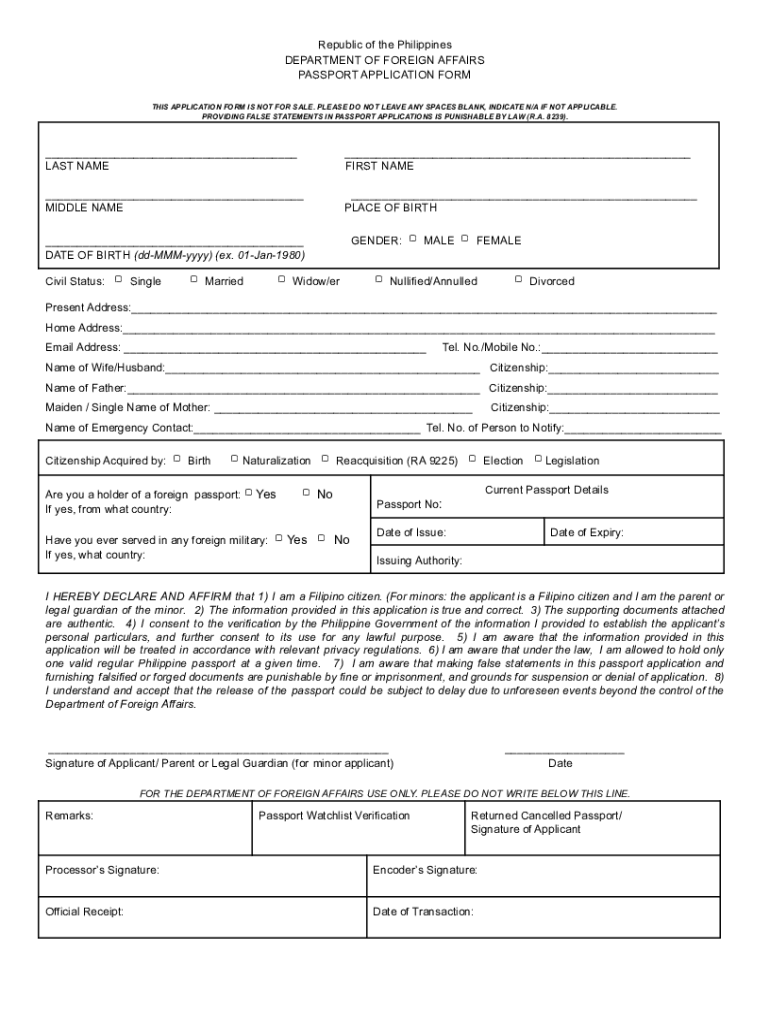 Fillable Online aganapcg dfa gov Passport Application Form - romepe.dfa ...