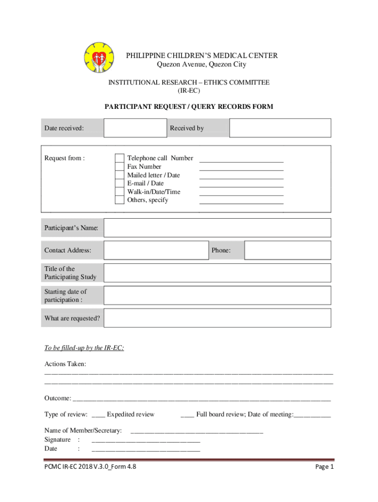 Fillable Online PARTICIPANT REQUEST / QUERY RECORDS FORM Fax Email ...
