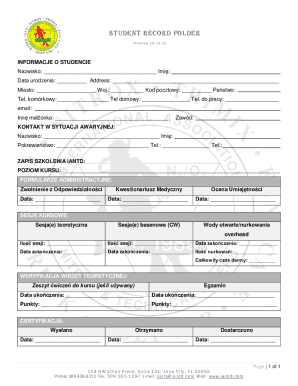 Fillable Online STUDENT RECORD FOLDER - beskiddivers.pl Fax Email Print ...