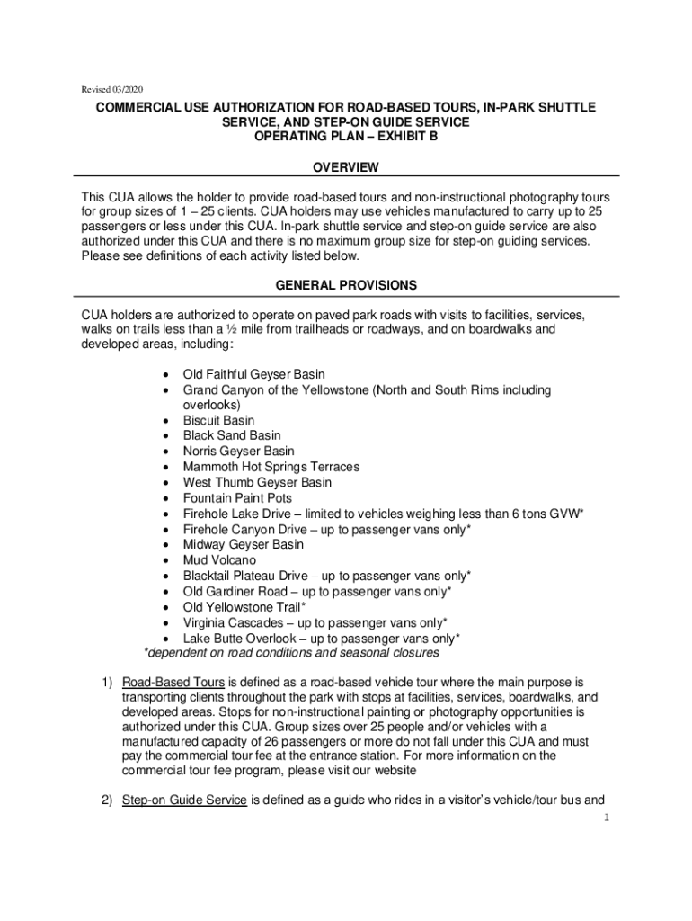 Fillable Online COMMERCIAL USE AUTHORIZATION FOR ROAD-BASED TOURS ...