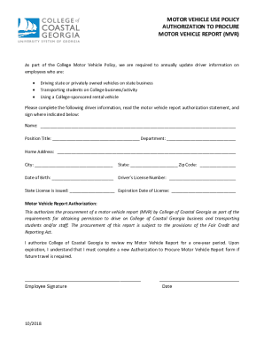 Fillable Online MOTOR VEHICLE USE POLICY AUTHORIZATION TO PROCURE MOTOR ...