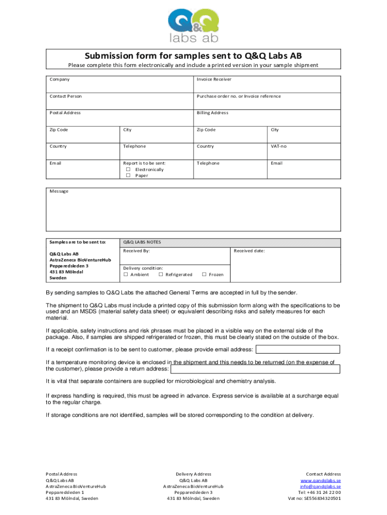 Fillable Online Sample Submission Form - Welcome to Q LaboratoriesFREE ...