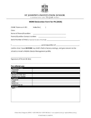 Fillable Online sjijunior moe edu MDM Declaration Form for P4 (2020 ...