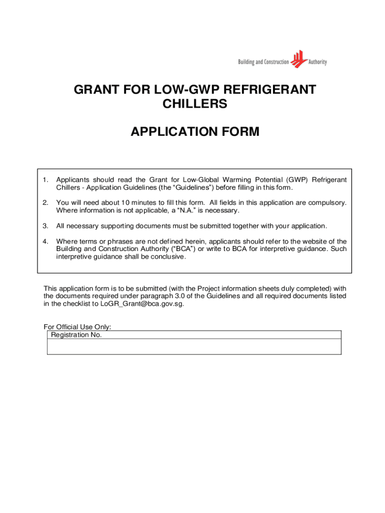 Fillable Online GRANT FOR LOW-GWP REFRIGERANT CHILLERS APPLICATION FORM ...