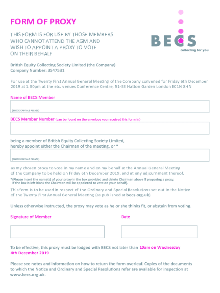Fillable Online AGM Circular and Direction and Proxy Forms Fax Email ...