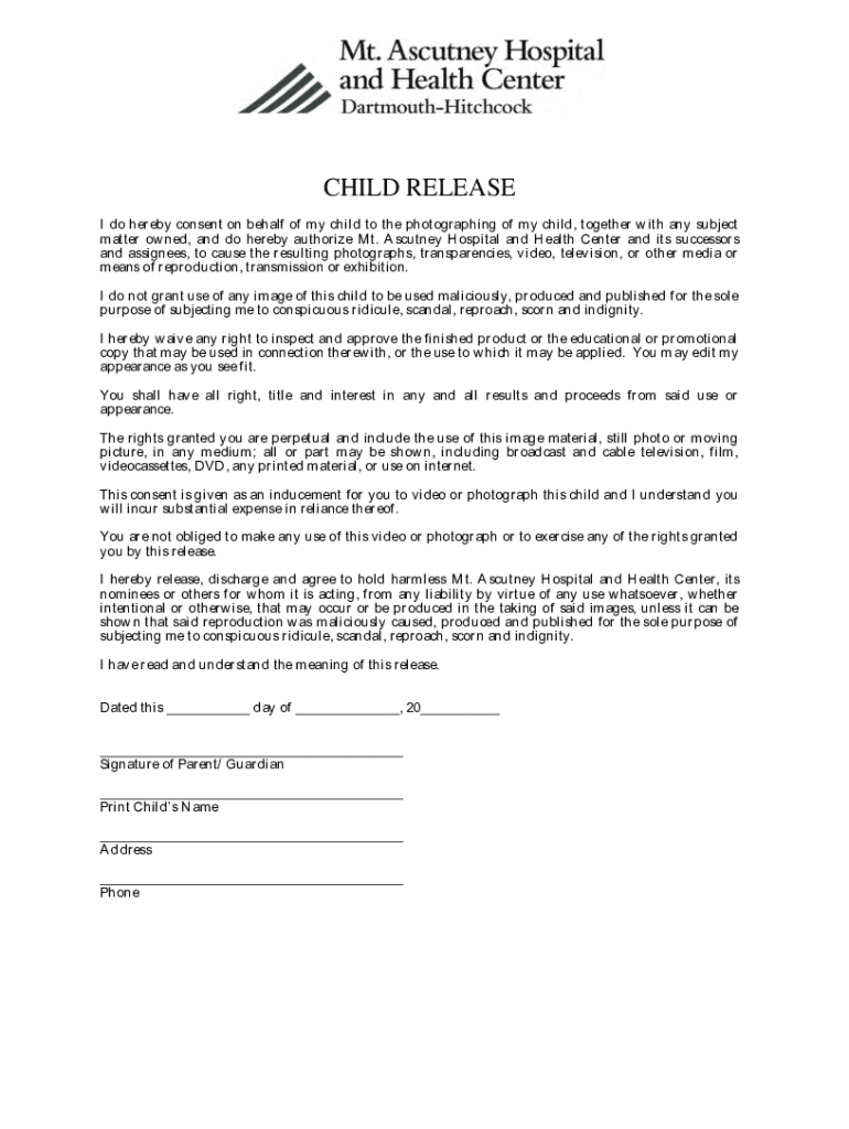 Fillable Online Consent to Photograph Child Release Form Fax Email ...