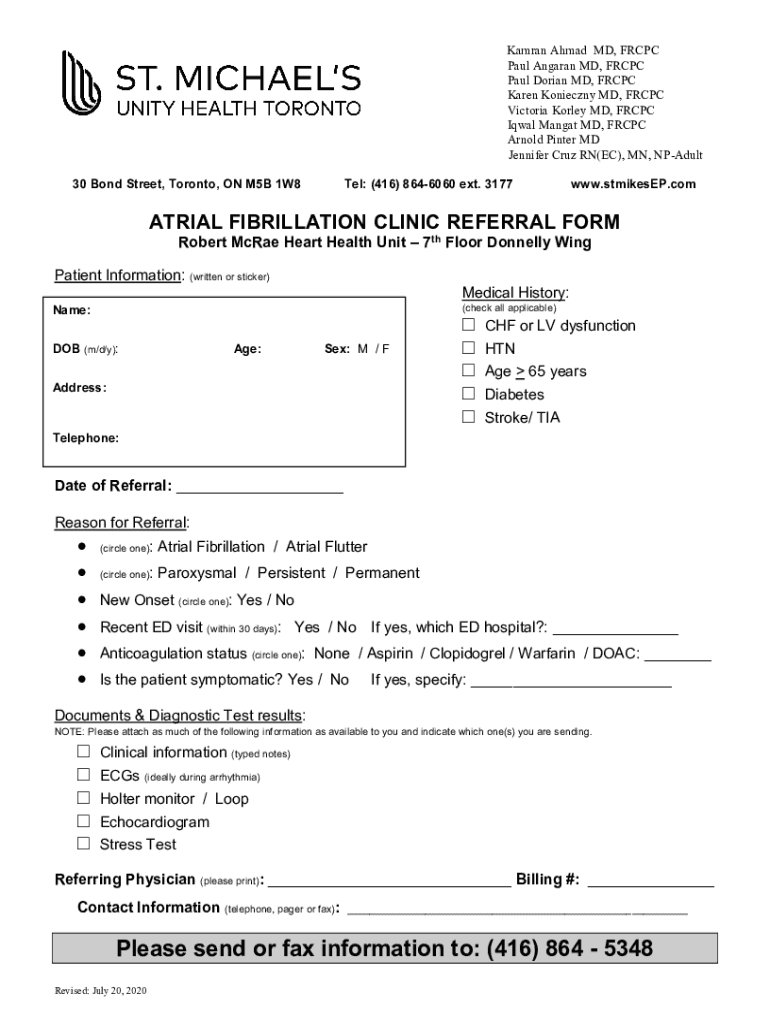 Fillable Online Atrial Fibrillation Clinic Referral Form Fax Email Print - pdfFiller
