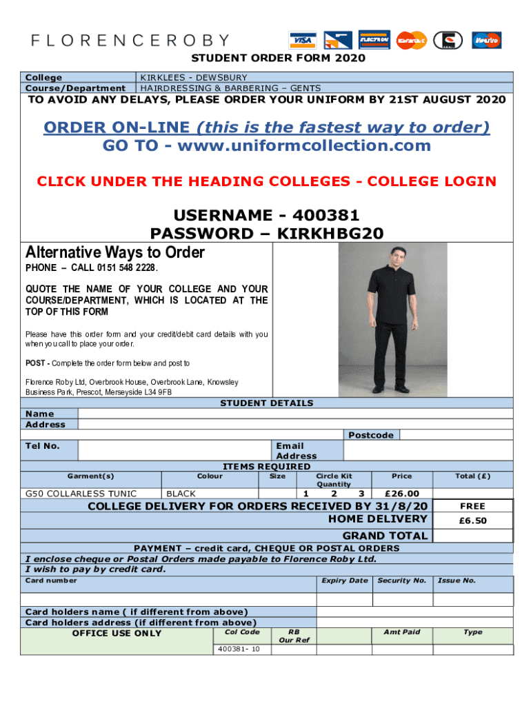 Fillable Online STUDENT ORDER FORM 2020 Fax Email Print - pdfFiller
