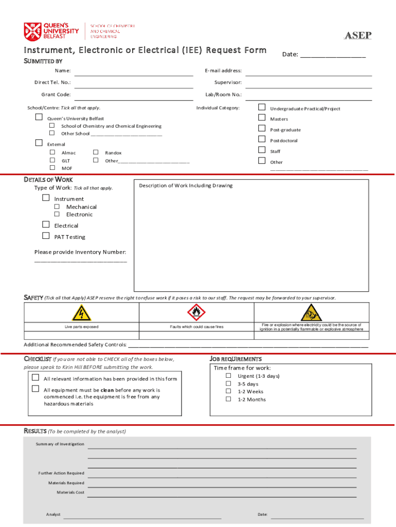 Fillable Online Instrument, Electronic or Electrical (IEE) Request Form ...