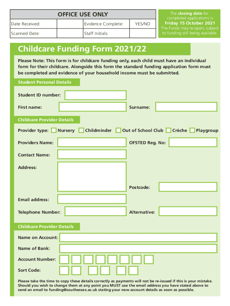 Fillable Online Childcare Funding Form 2021/22 - assets.southessex.ac ...