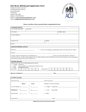Fillable Online ACU Membership Application Form - Adventist Credit ...