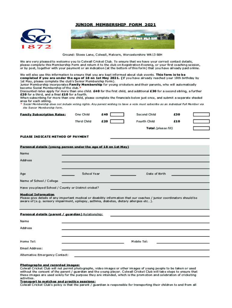Fillable Online www.colwallcc.co.ukwp-contentuploads2021 Junior ...