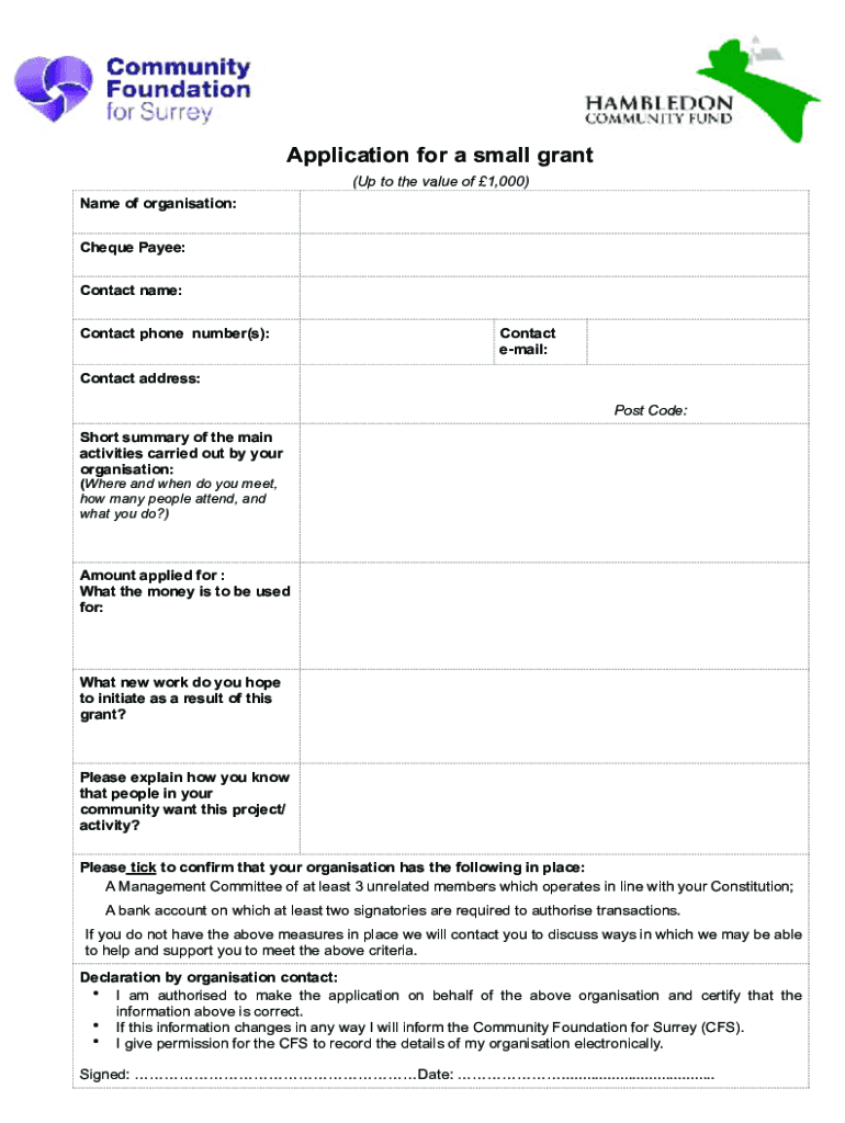 Fillable Online small grants form Fax Email Print - pdfFiller