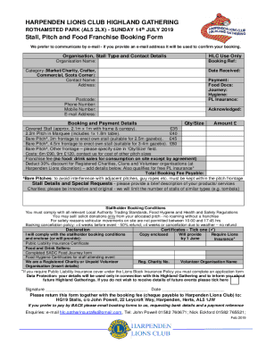 Fillable Online Stall, Pitch and Food Franchise Booking Form Fax Email ...