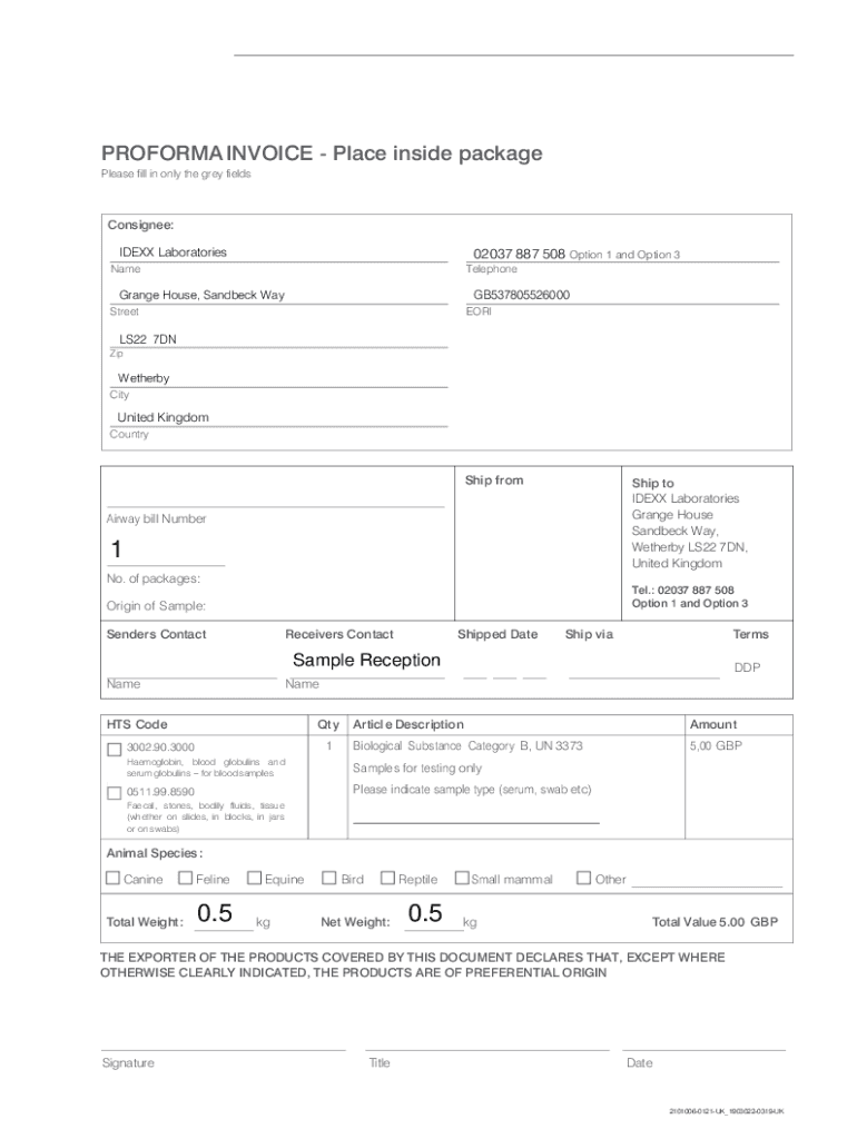 Fillable Online 1903022-0319-UK Proforma Invoice form Fax Email Print ...
