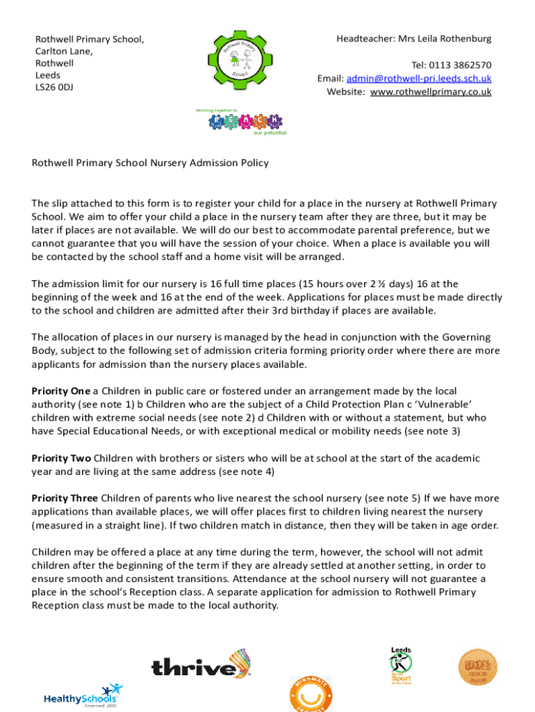 Fillable Online Nursery Policy and application form Fax Email Print ...