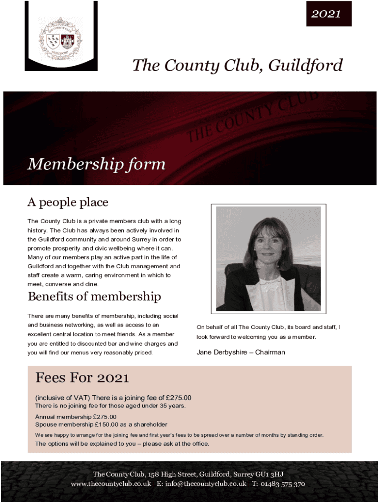 Fillable Online The County Club, Guildford Fax Email Print - pdfFiller