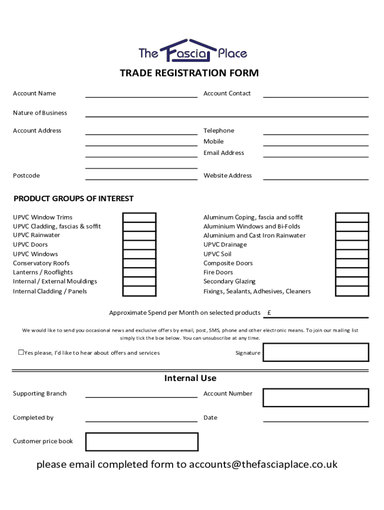 Fillable Online TRADE REGISTRATION FORM - thefasciaplace.co.uk Fax ...