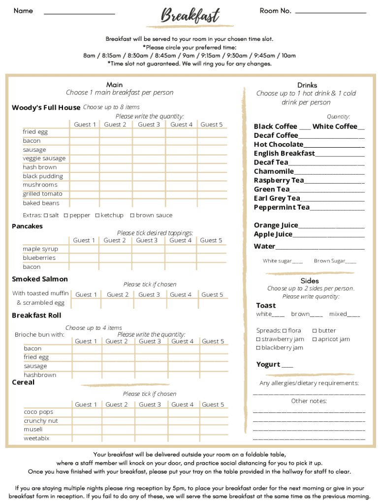 Fillable Online Hotel Breakfast FORM Fax Email Print - pdfFiller