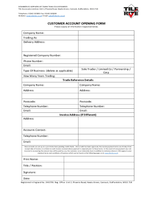 Fillable Online CUSTOMER ACCOUNT OPENING FORM - Tile Tools and ...