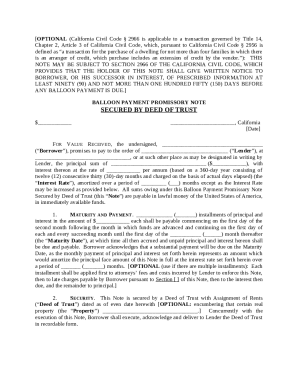 Balloon Promissory Note Secured by Deed of Trust Doc Template | pdfFiller
