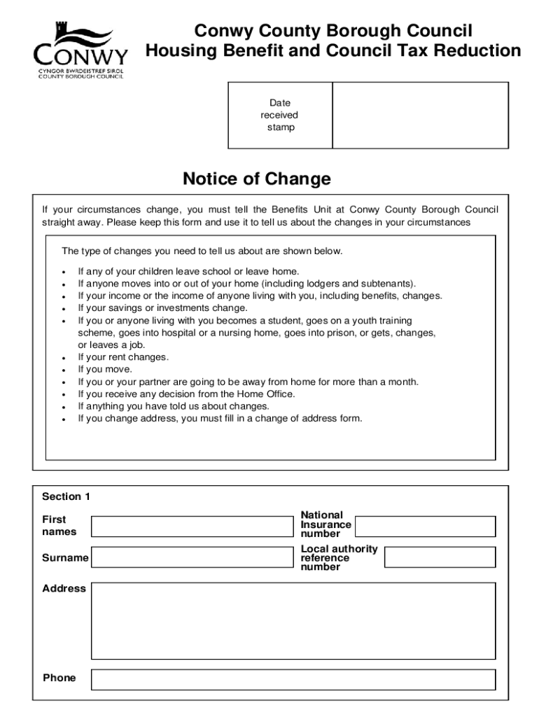 Fillable Online Housing Benefit and Council Tax Reduction Notice of ...
