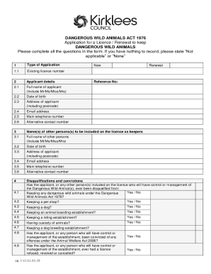 Fillable Online WDDC dangerous animals licence application form Fax Email Print - pdfFiller