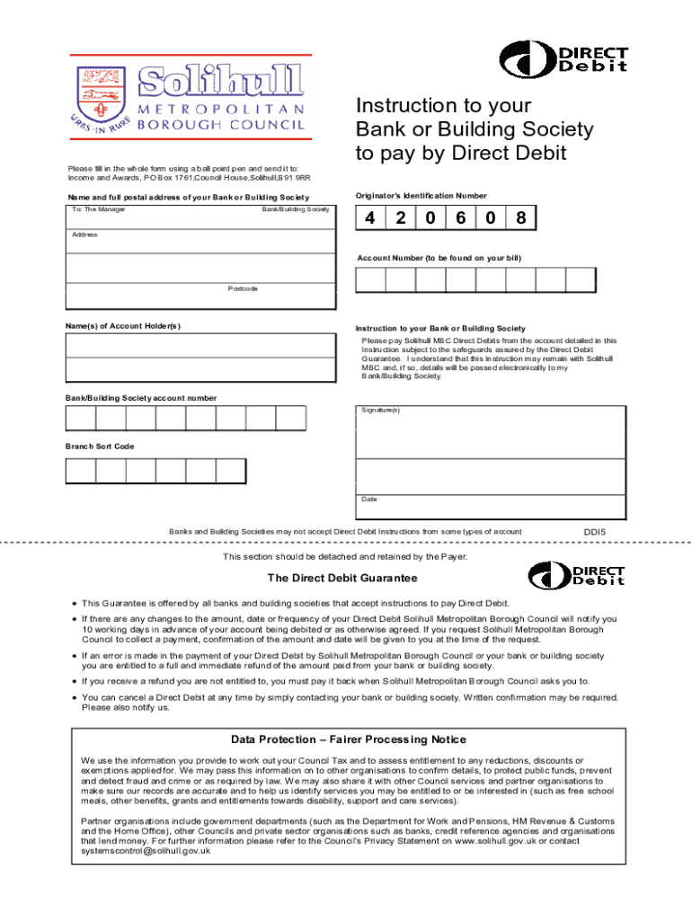 Fillable Online Direct Debit Instruction Form. Direct Debit Instruction ...