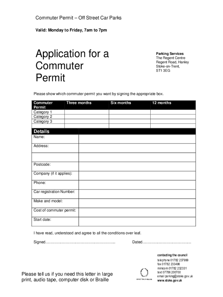Fillable Online Commuter Permit Application Form 2016 Fax Email Print ...