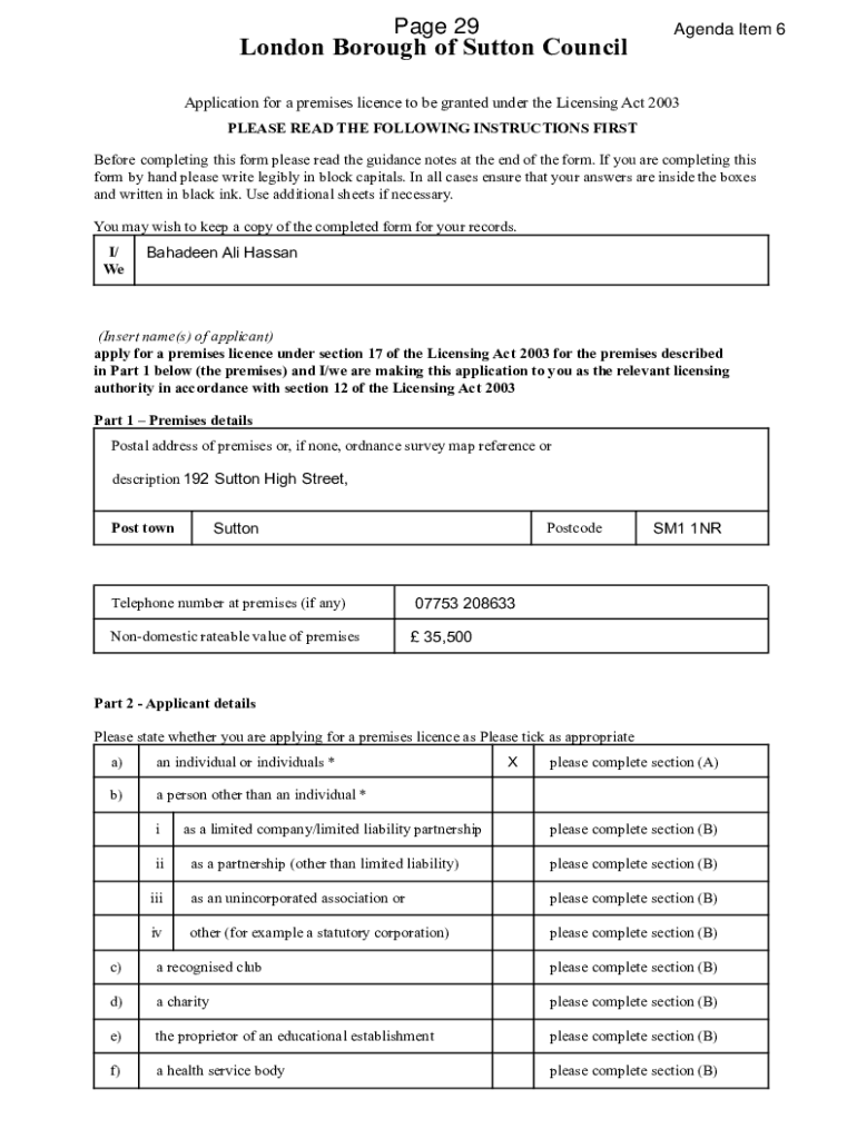 Fillable Online moderngov sutton gov Appendix 1 - redacted Application form Fax Email Print ...