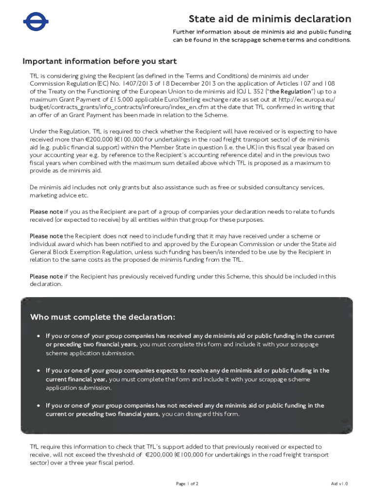 Fillable Online Scrappage scheme state aid declaration form. Scrappage ...