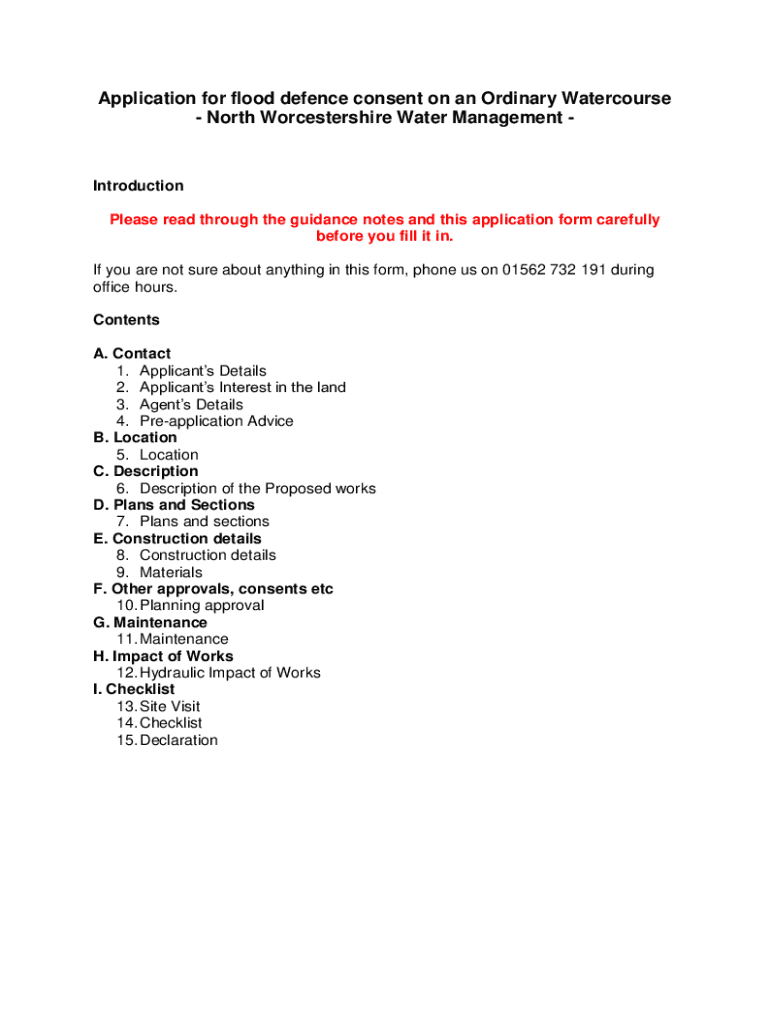Fillable Online Application for flood defence consent on an Ordinary ...