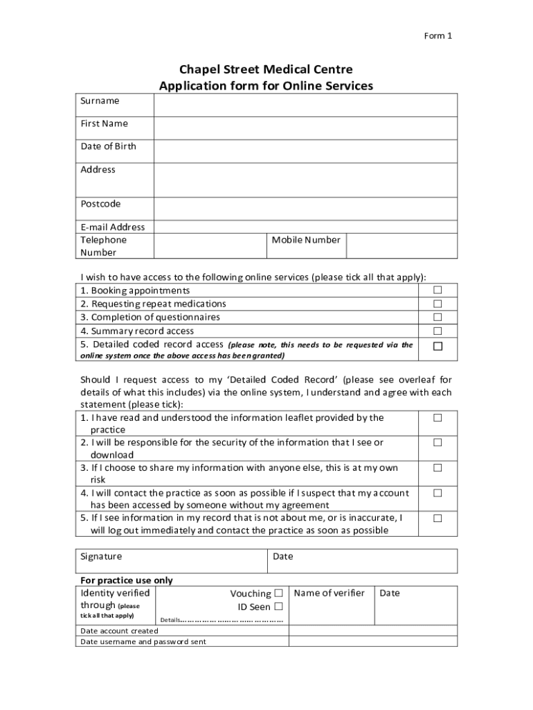 Fillable Online ACADEMY MEDICAL CENTRE Application form for online ...