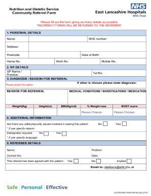 Fillable Online elht nhs Nutrition and Dietetic Service Community ...