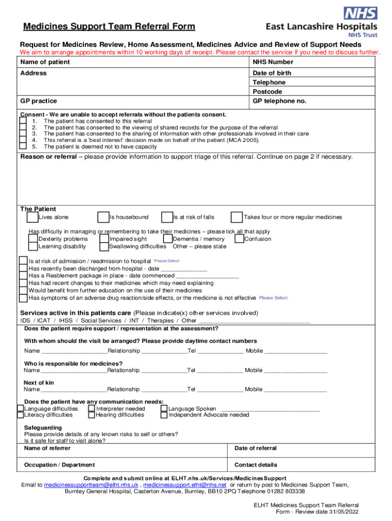 Fillable Online elht nhs Documents and forms to print or ...