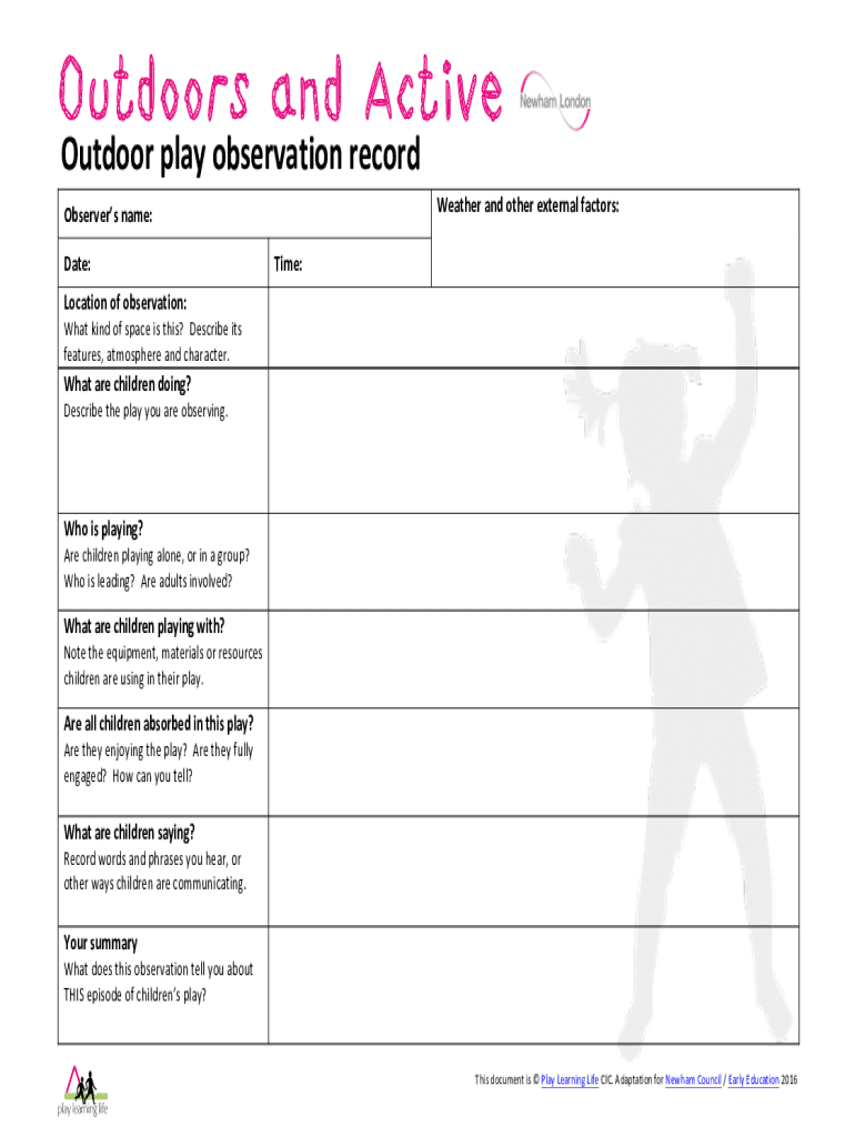 Fillable Online Outdoor Play Observation Form - Newham .docx Fax Email ...