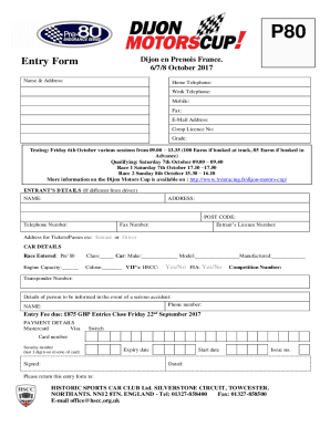 Fillable Online hscc org Race Entry Form - Historic Sports Car Club ...