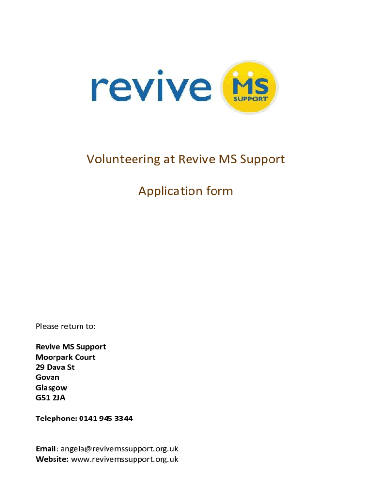 Fillable Online Volunteering at Revive MS Support Application form Fax ...
