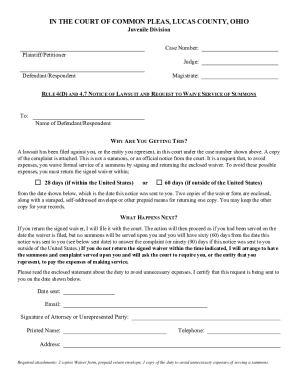Fillable Online Rule 4.7 Notice of Waiver of Service, Waiver form and ...
